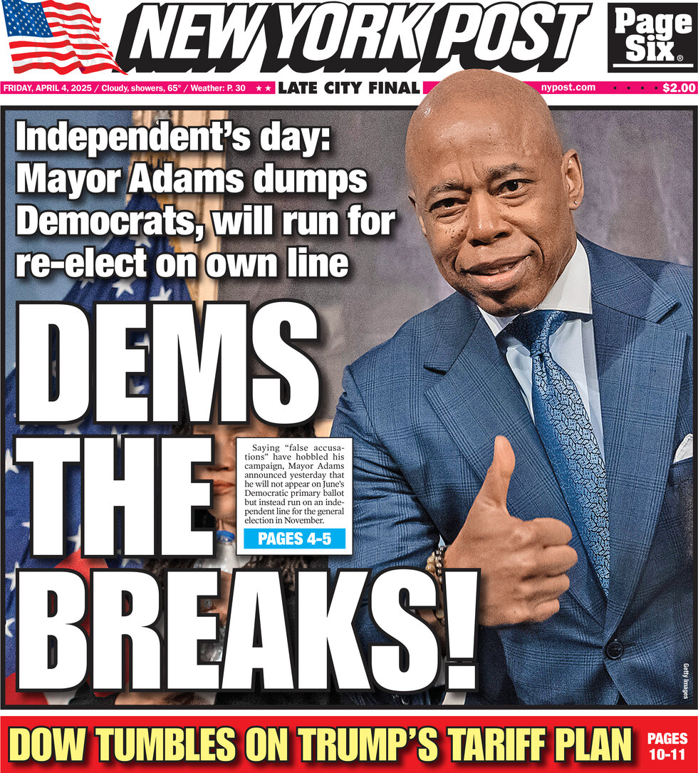 New York Post - Today's Front Page, 05/04/2025
