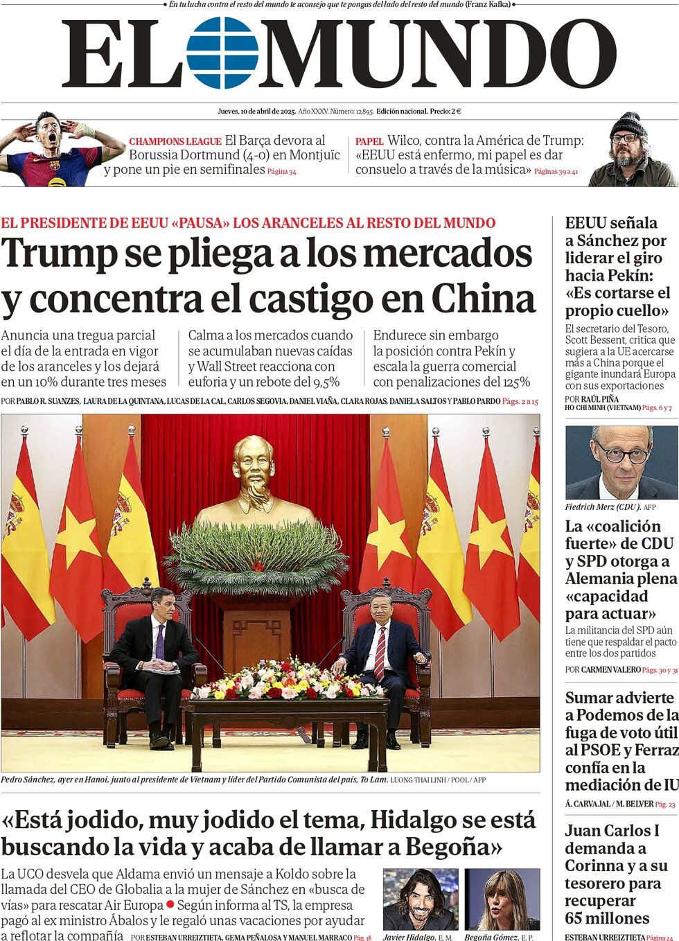 El Mundo - Today's Front Page, 10/04/2025
