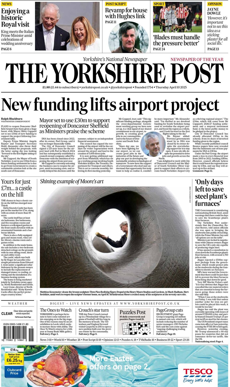 The Yorkshire Post - Today's Front Page, 10/04/2025