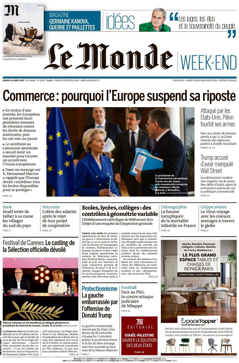 Le Monde - Today's Front Page, 12/04/2025