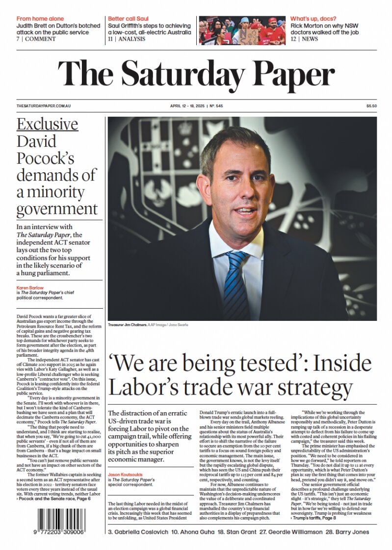 The Saturday Paper - Today's Front Page, 12/04/2025