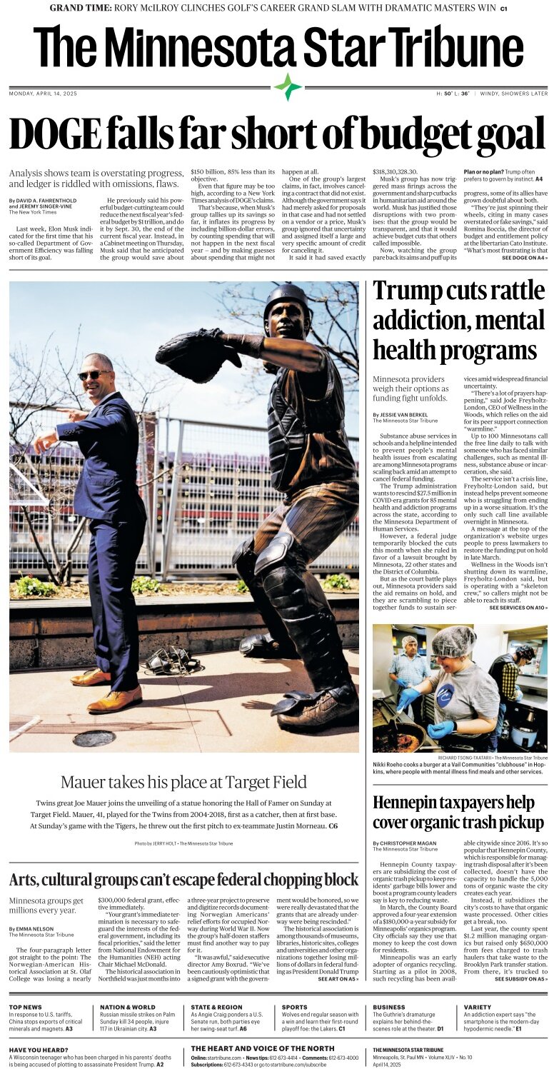 The Minnesota Star Tribune - Today's Front Page, 14/04/2025