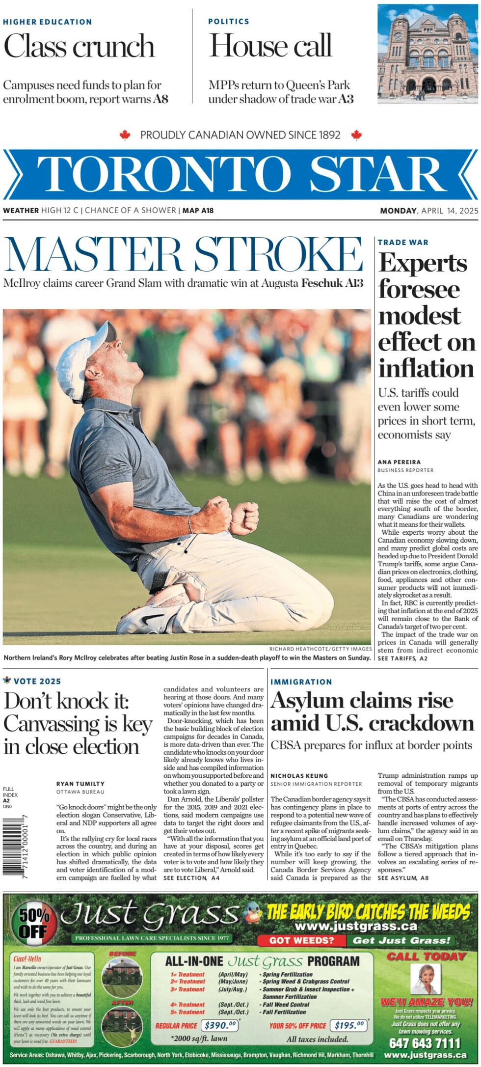 Toronto Star - Today's Front Page, 14/04/2025