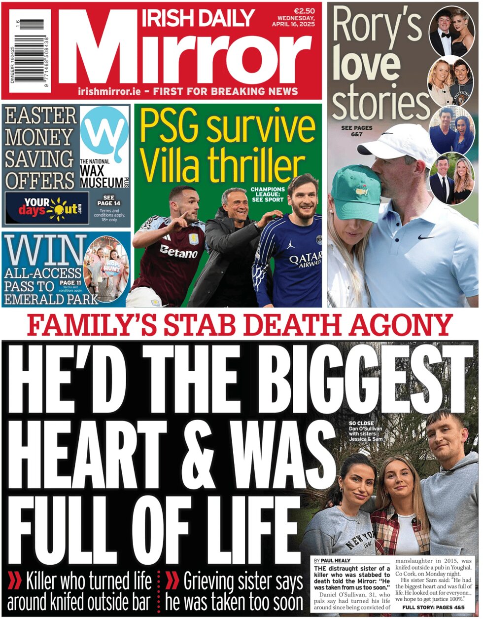 Irish Daily Mirror - Today's Front Page, 16/04/2025
