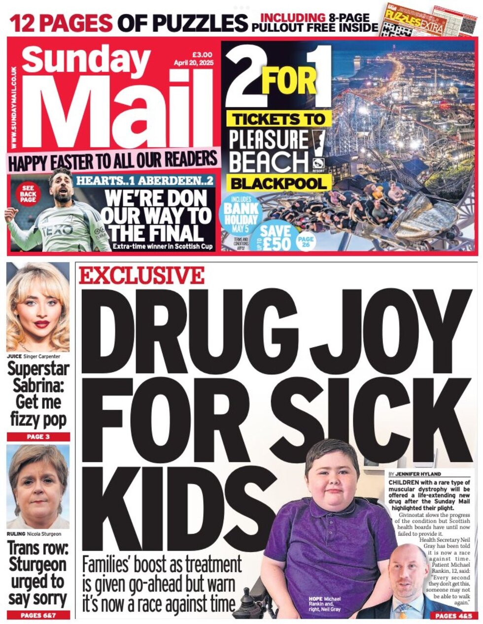 Sunday Mail - Today's Front Page, 20/04/2025