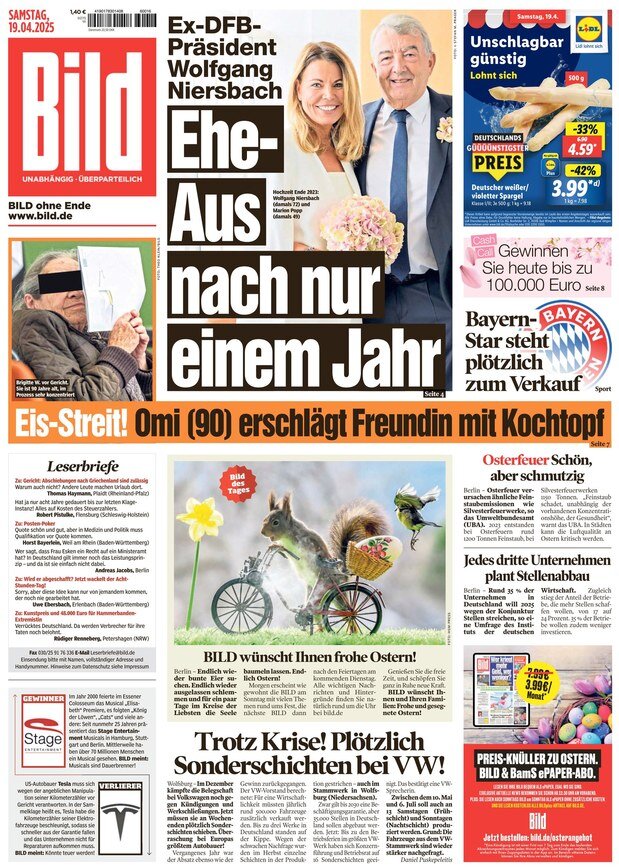 Bild - Today's Front Page, 21/04/2025