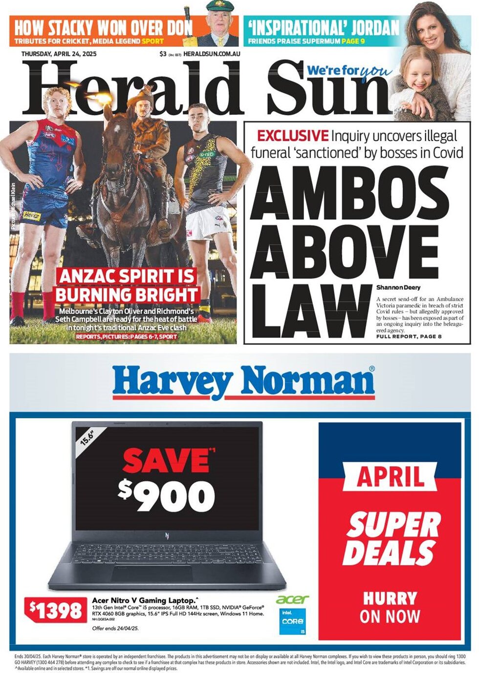 Herald Sun - Today's Front Page, 24/04/2025