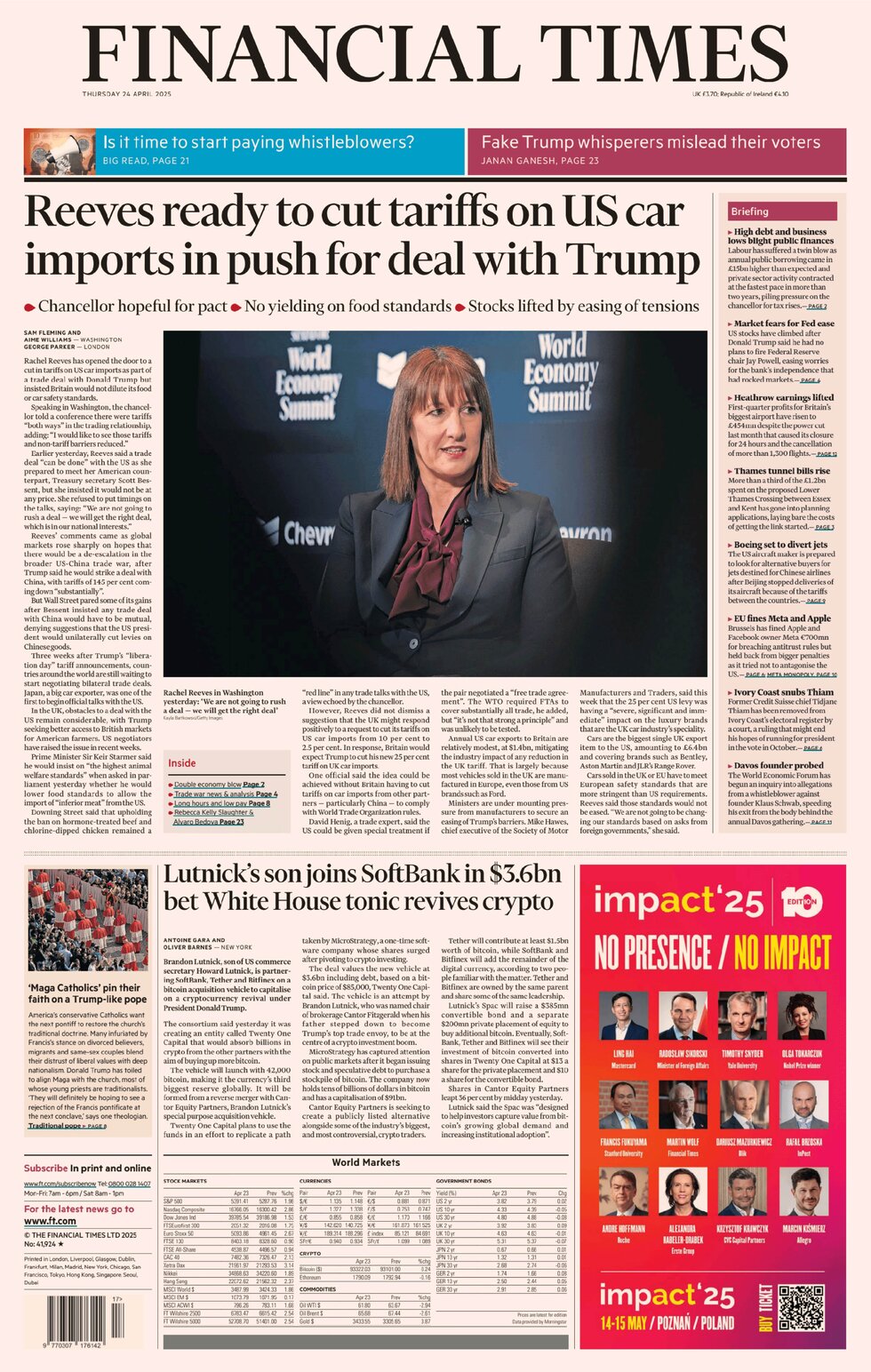 Financial Times - Today's Front Page, 24/04/2025