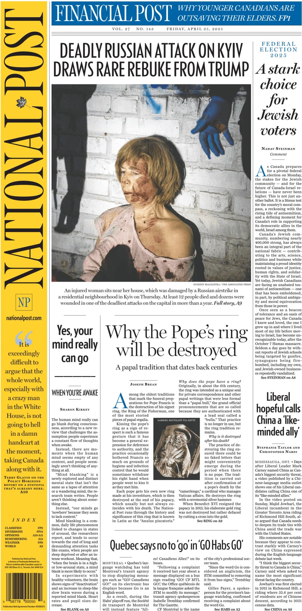 National Post - Today's Front Page, 25/04/2025