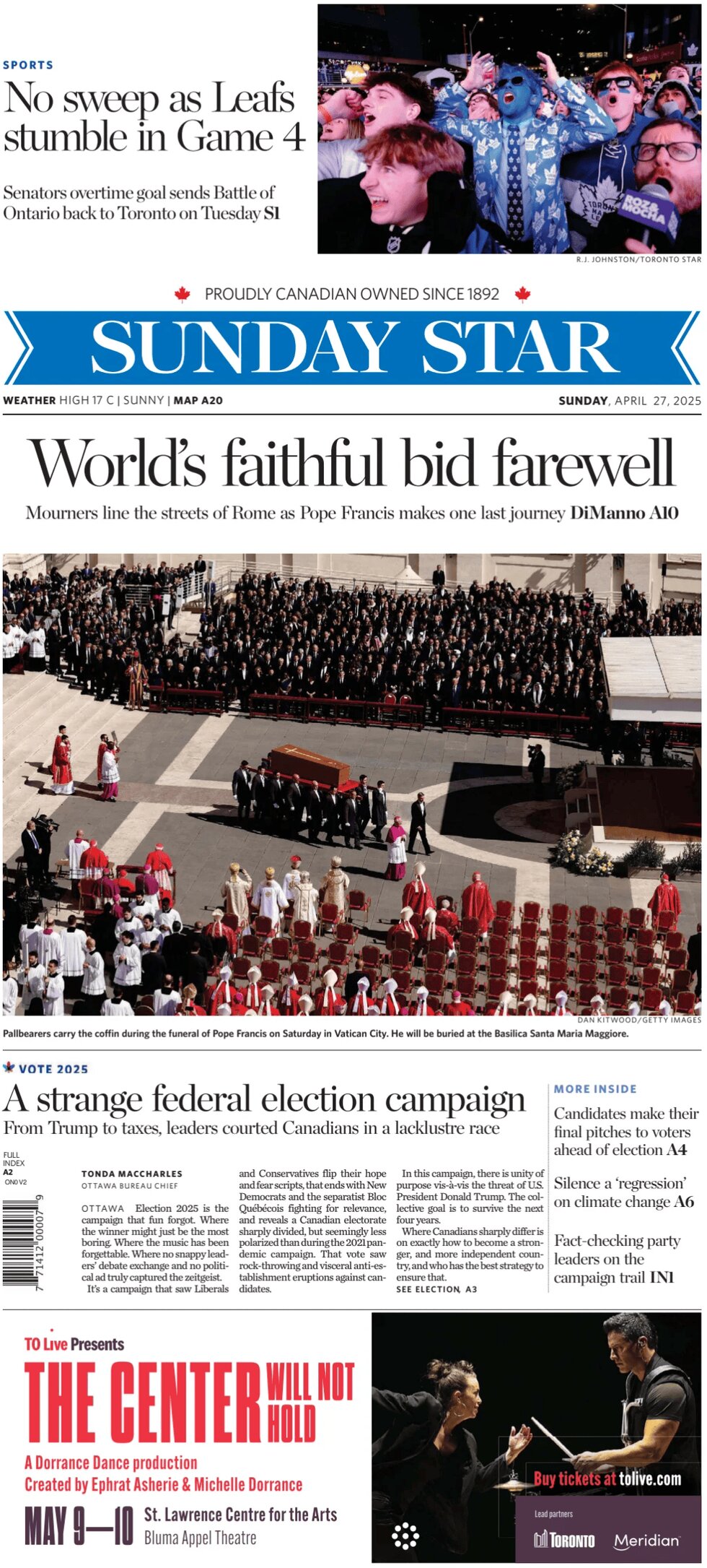 Toronto Star - Today's Front Page, 27/04/2025