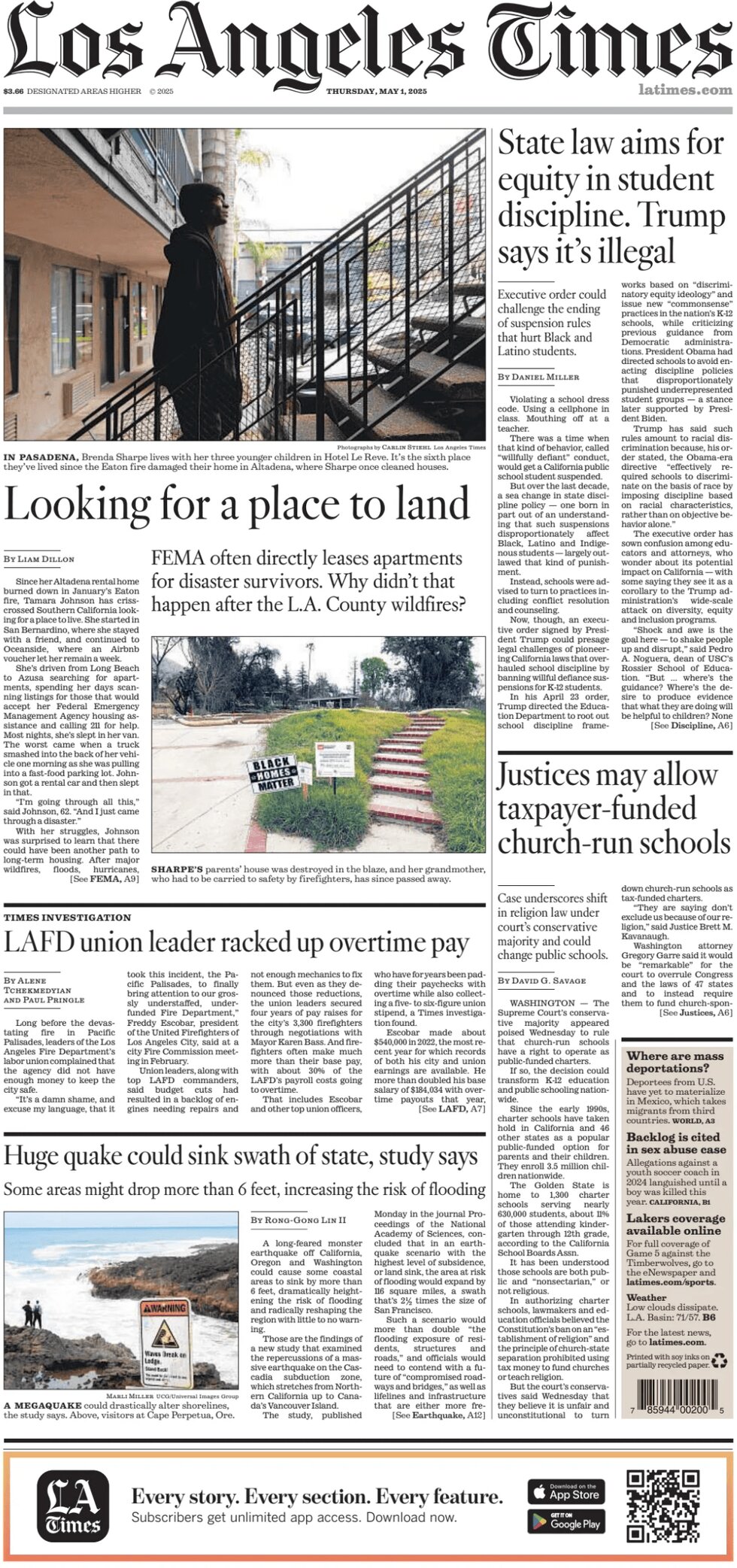 Los Angeles Times - Today's Front Page, 01/05/2025