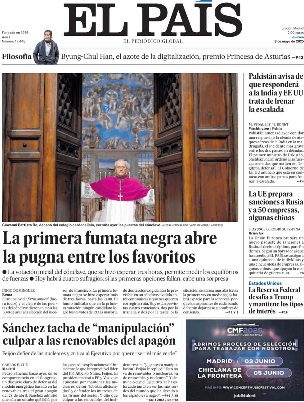 El País - Today's Front Page, 08/05/2025