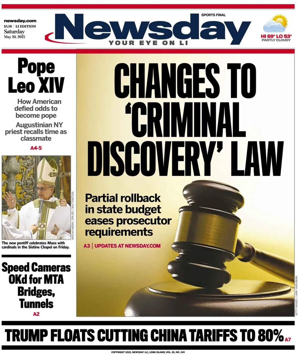 Newsday - Today's Front Page, 10/05/2025