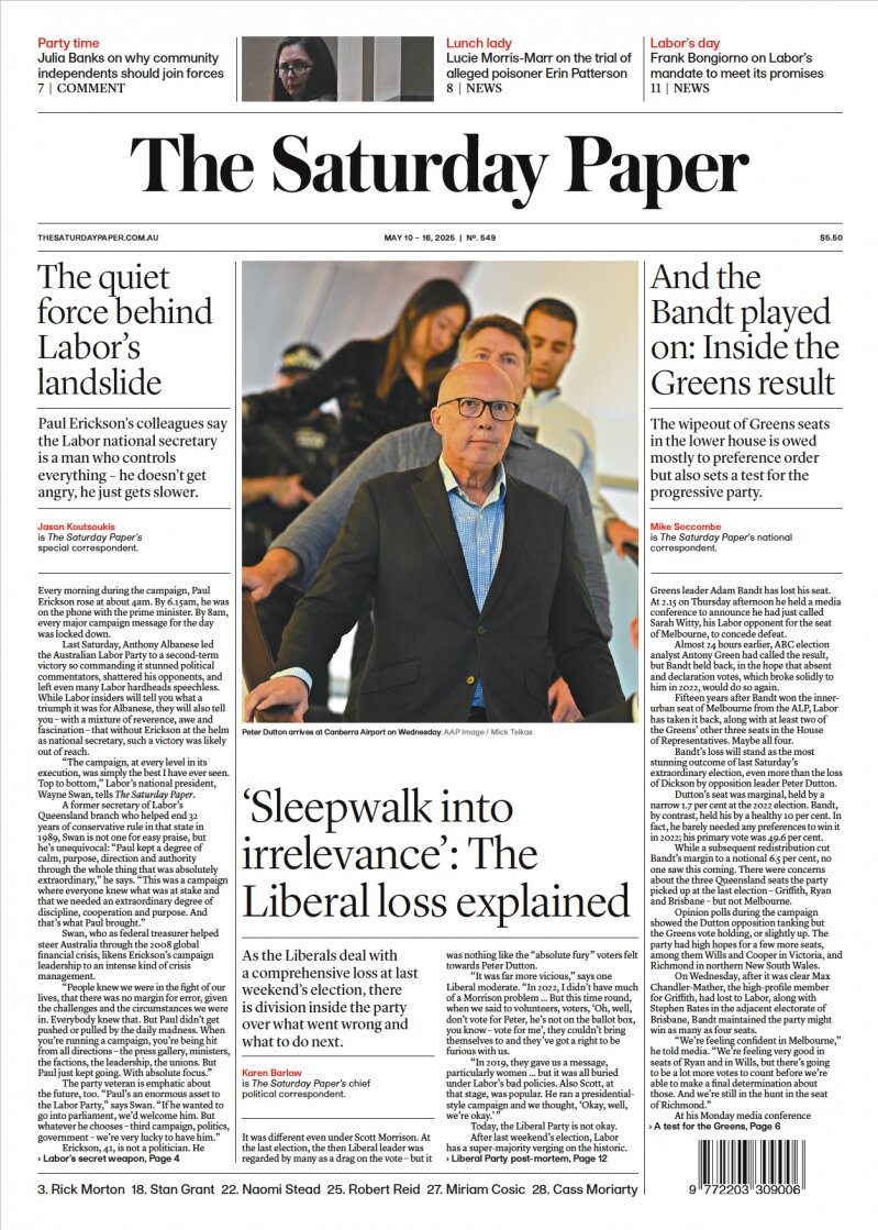 The Saturday Paper - Today's Front Page, 10/05/2025