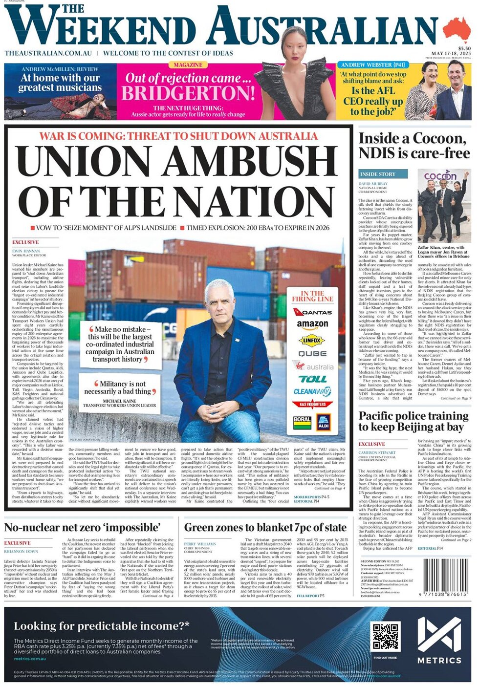 The Australian - Today's Front Page, 18/05/2025