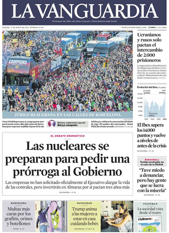 La Vanguardia - Today's Front Page, 17/05/2025