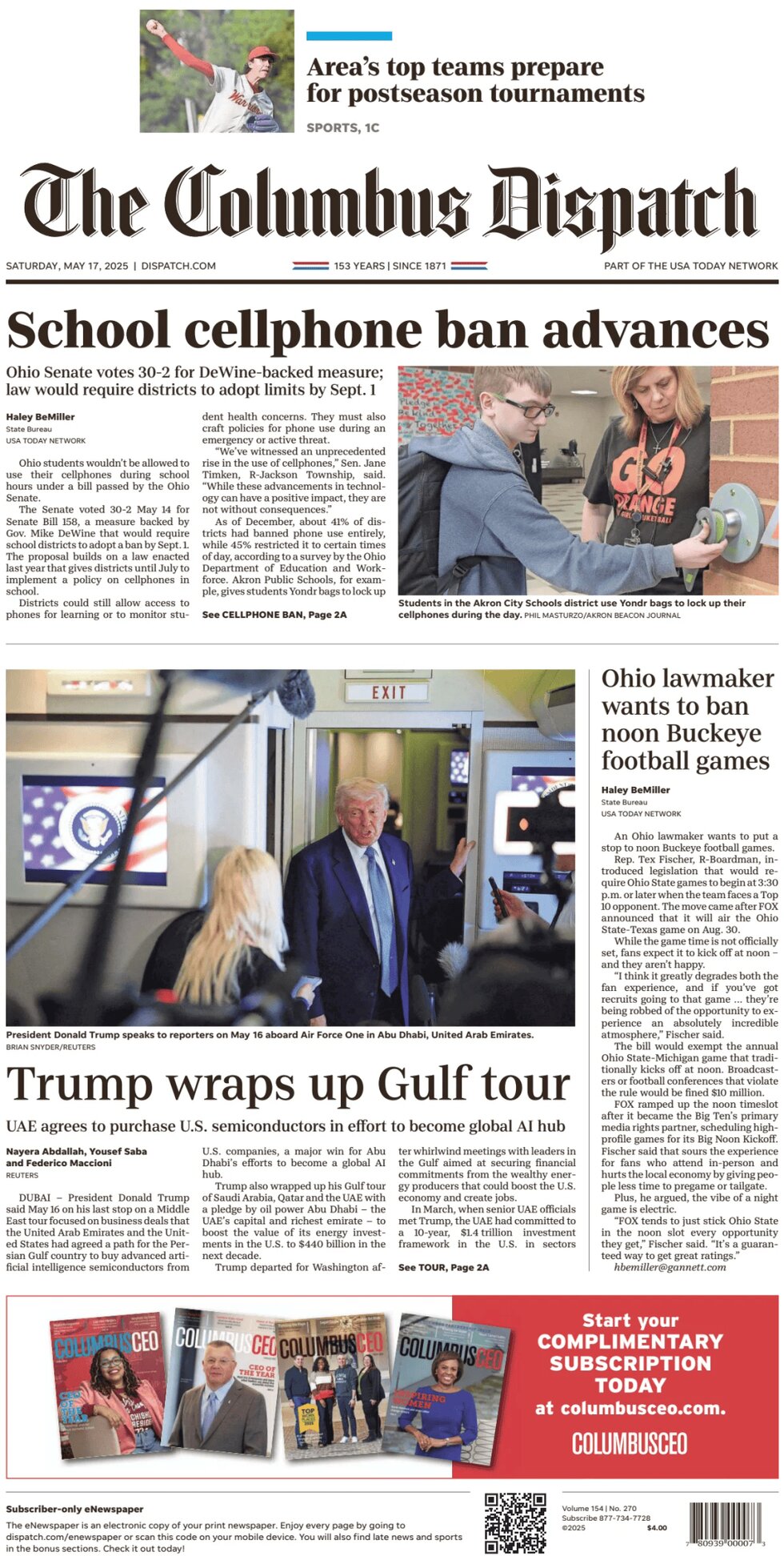 The Columbus Dispatch - Today's Front Page, 17/05/2025