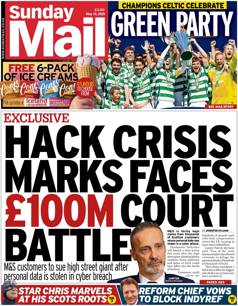 Sunday Mail - Today's Front Page, 18/05/2025