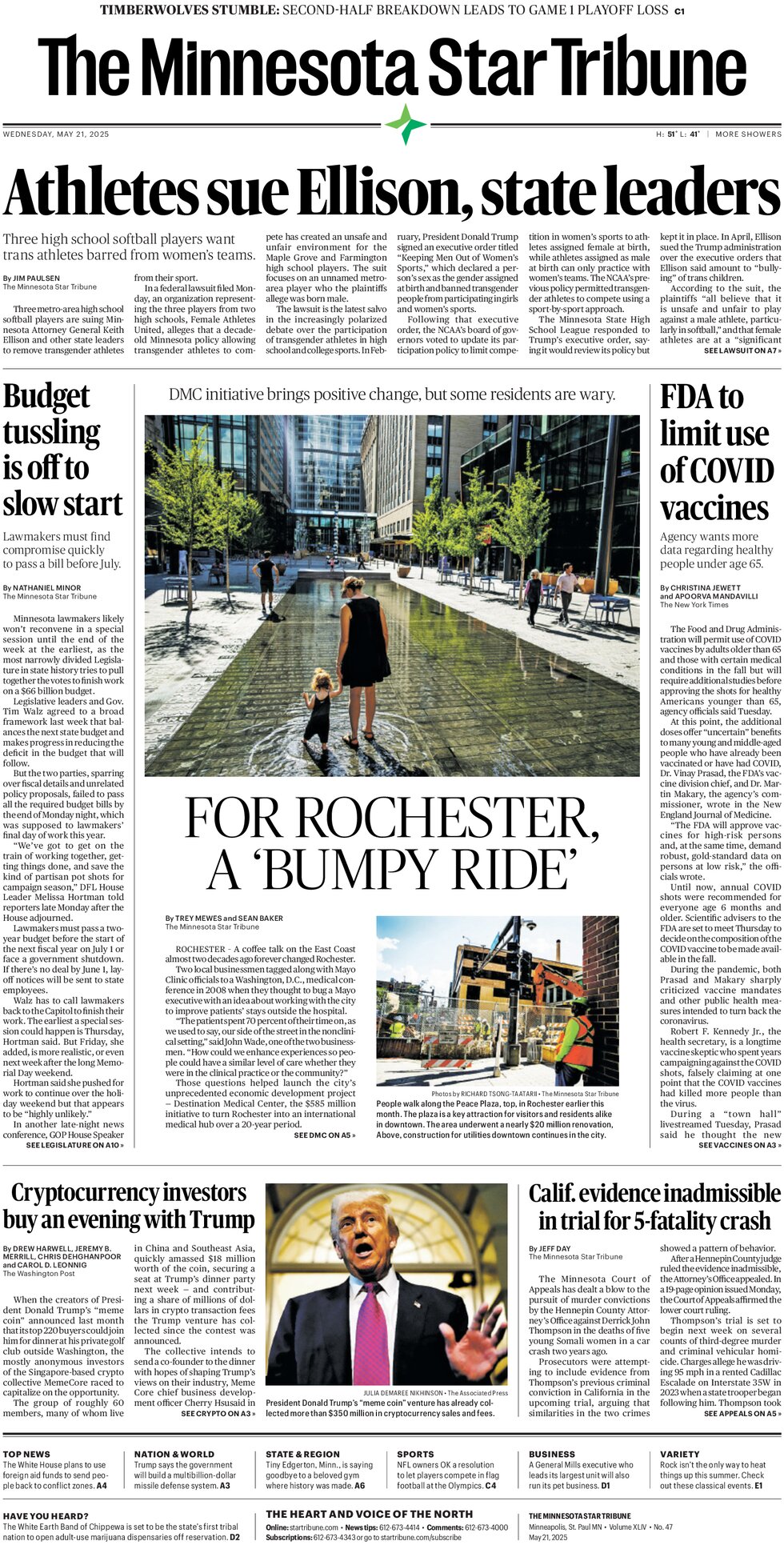 The Minnesota Star Tribune - Today's Front Page, 21/05/2025