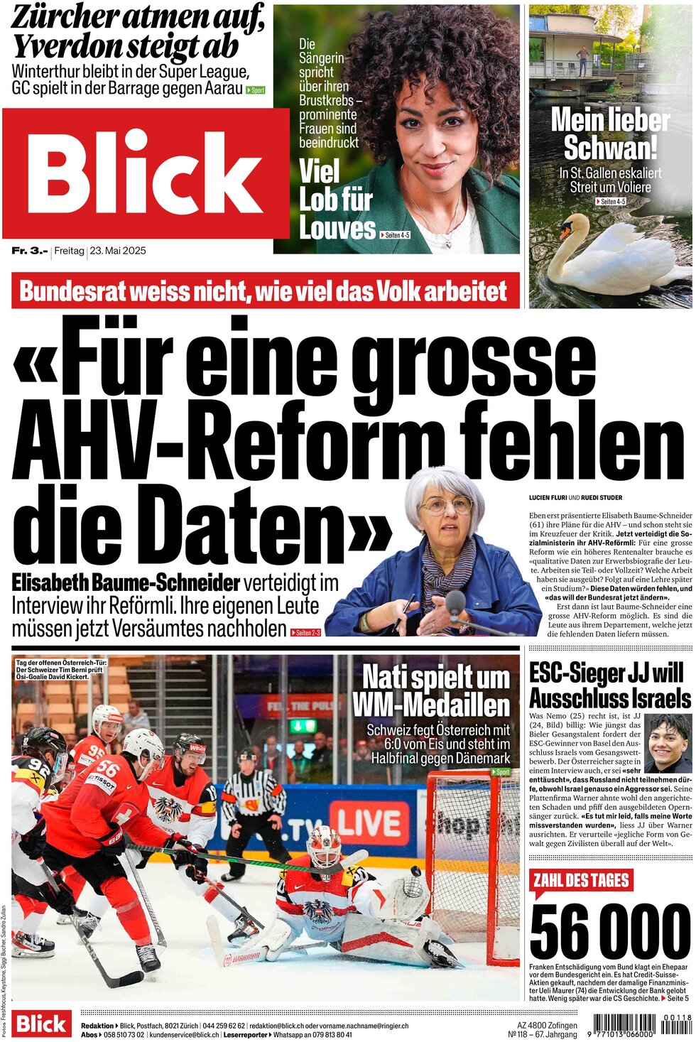 Blick - Today's Front Page, 23/05/2025