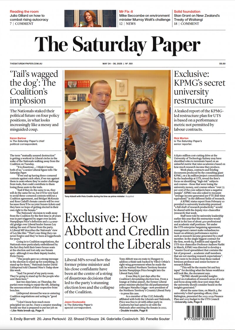 The Saturday Paper - Today's Front Page, 24/05/2025