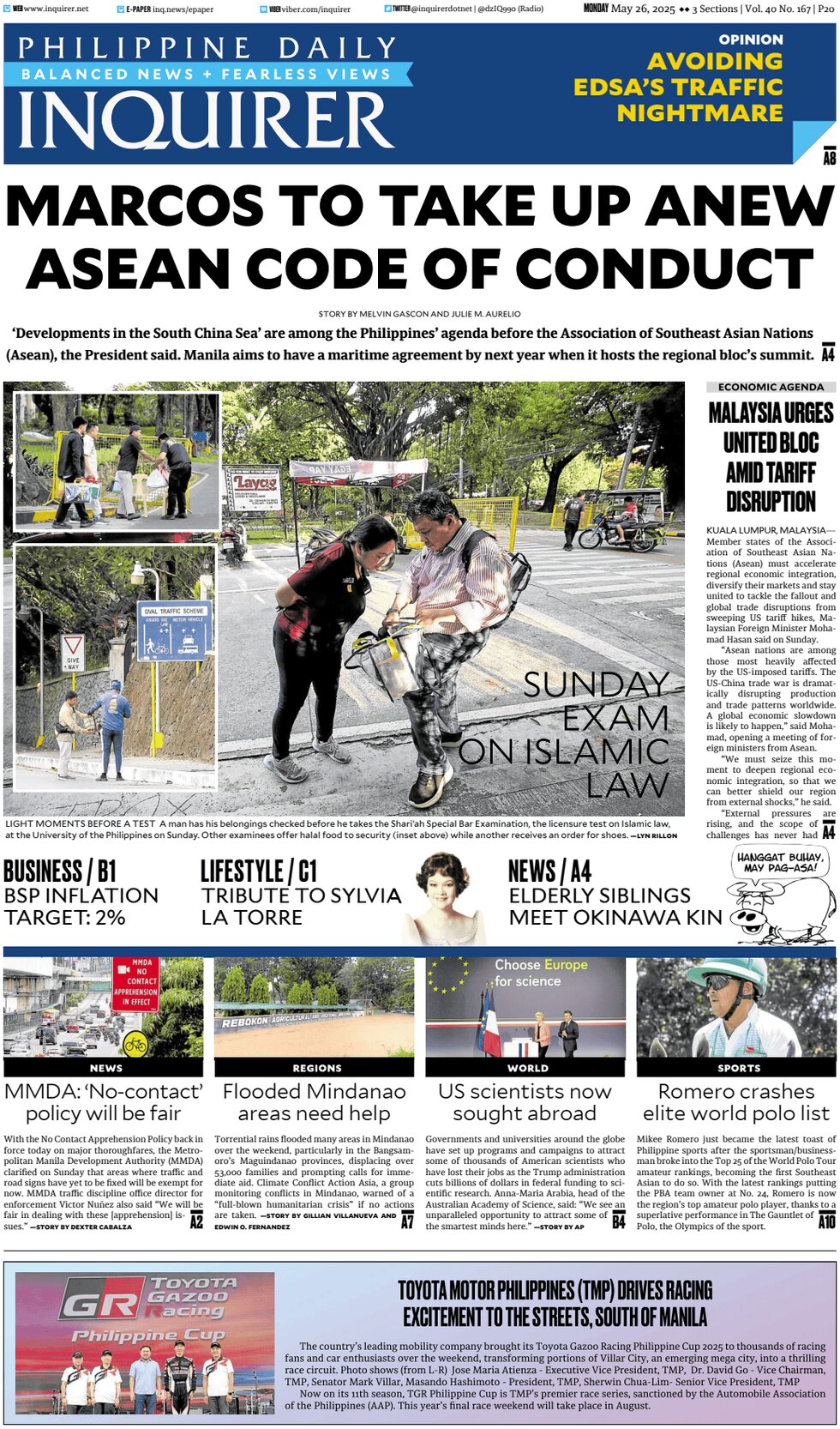 Philippine Daily Inquirer - Today's Front Page, 26/05/2025