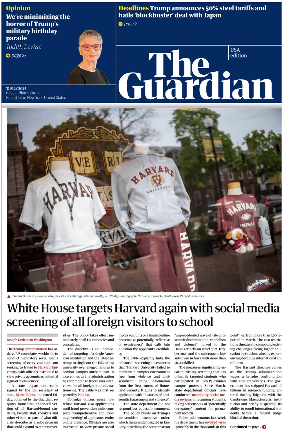The Guardian US - Today's Front Page, 31/05/2025