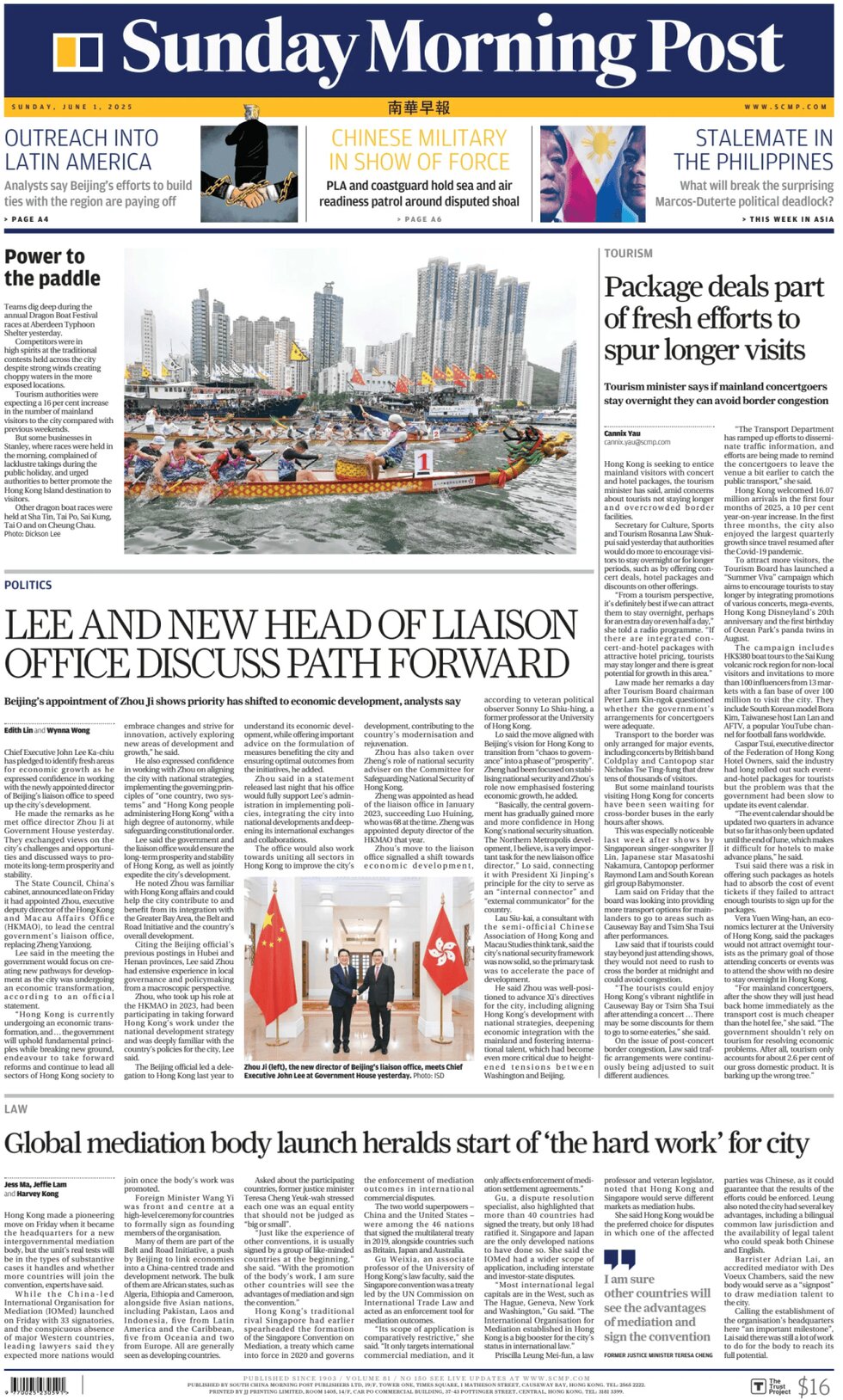 South China Morning Post - Today's Front Page, 01/06/2025