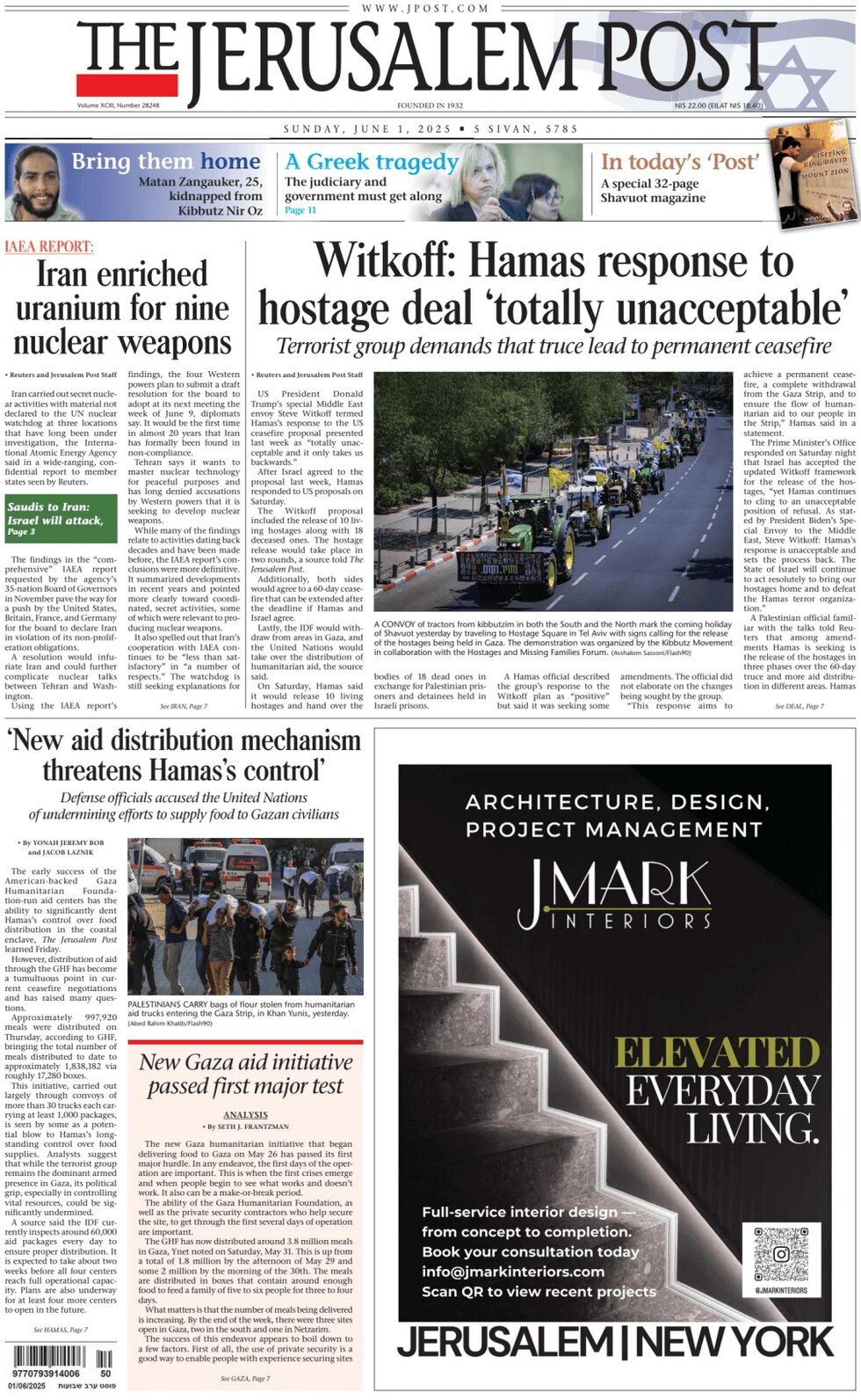 The Jerusalem Post - Today's Front Page, 01/06/2025