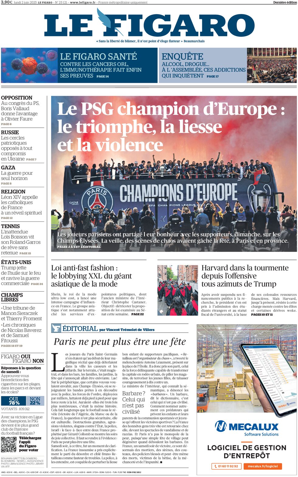Le Figaro - Today's Front Page, 02/06/2025