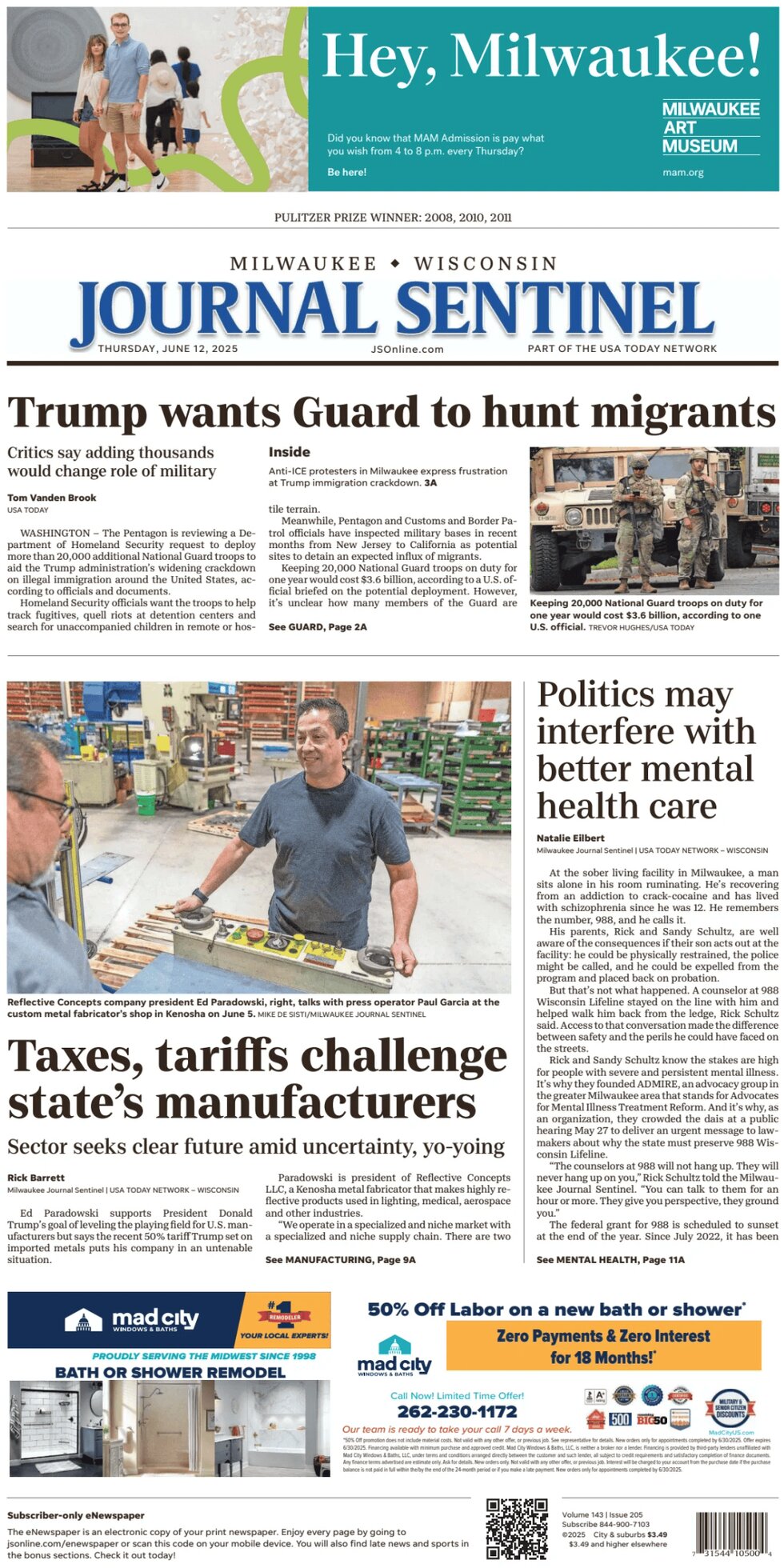 Milwaukee Journal Sentinel - Today's Front Page, 12/06/2025