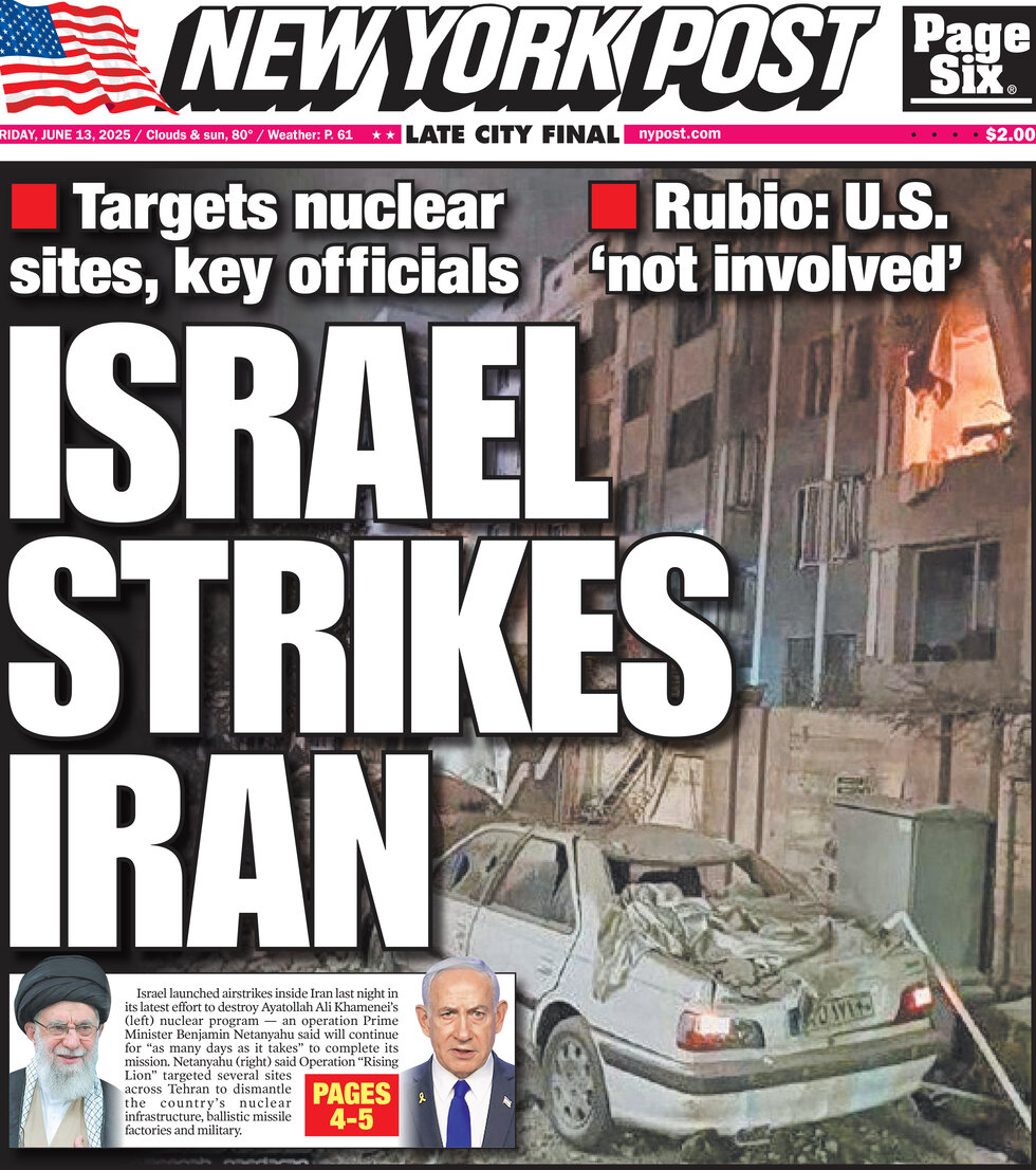 New York Post - Today's Front Page, 13/06/2025