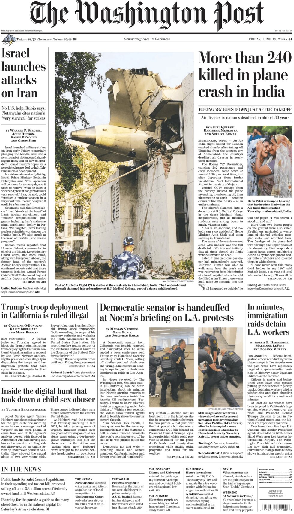 The Washington Post - Today's Front Page, 13/06/2025