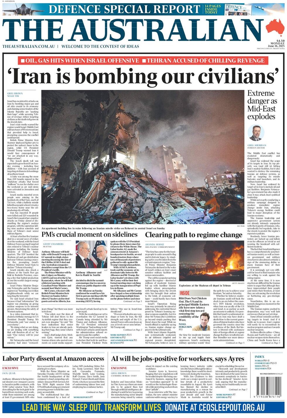 The Australian - Today's Front Page, 16/06/2025