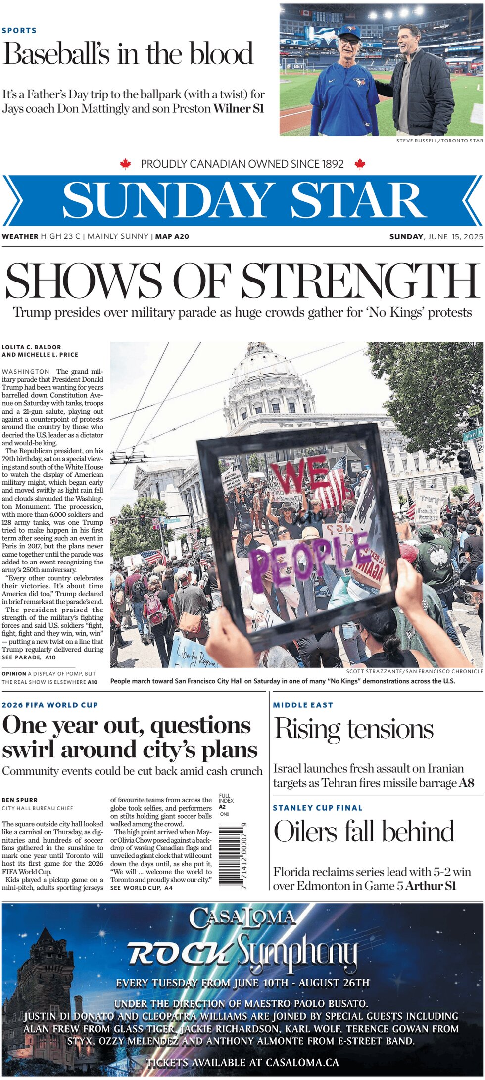 Toronto Star - Today's Front Page, 15/06/2025