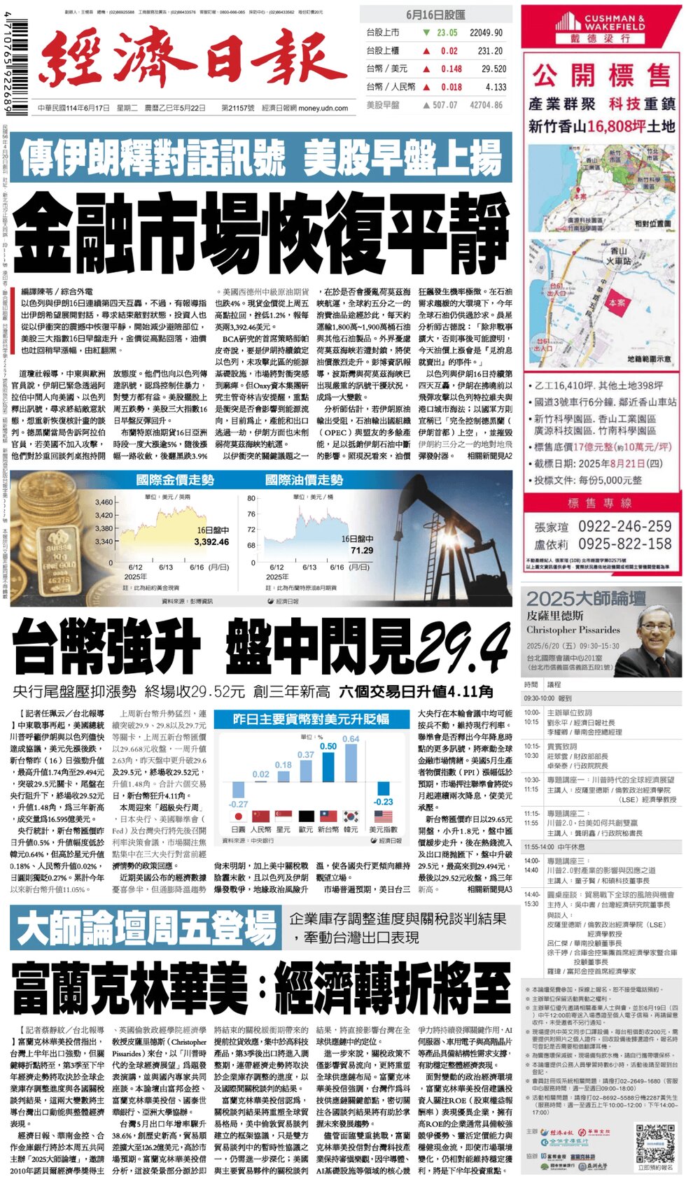 Economic Daily News - Today's Front Page, 17/06/2025