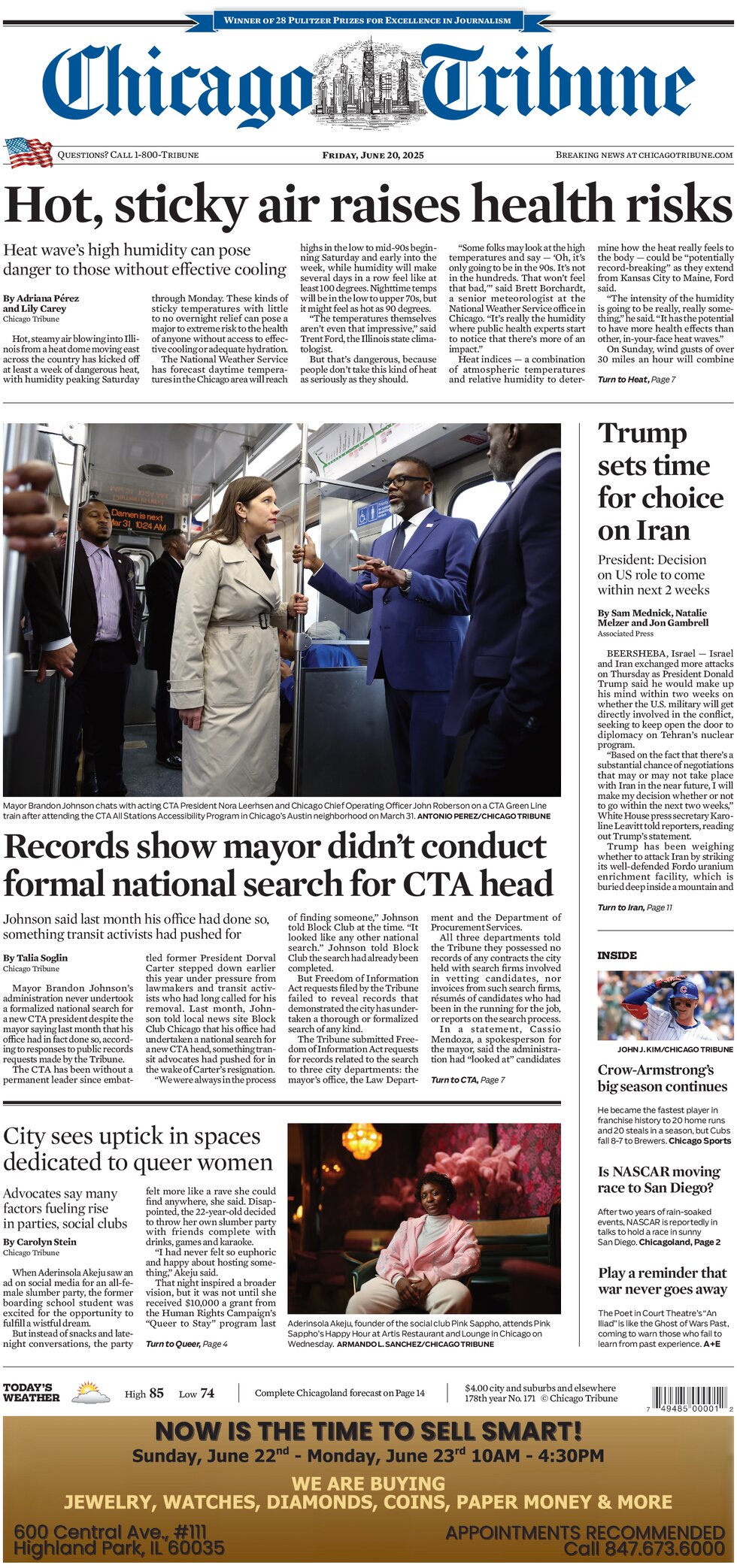 Chicago Tribune - Today's Front Page, 20/06/2025