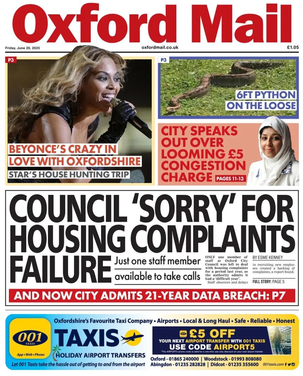 Oxford Mail - Today's Front Page, 20/06/2025
