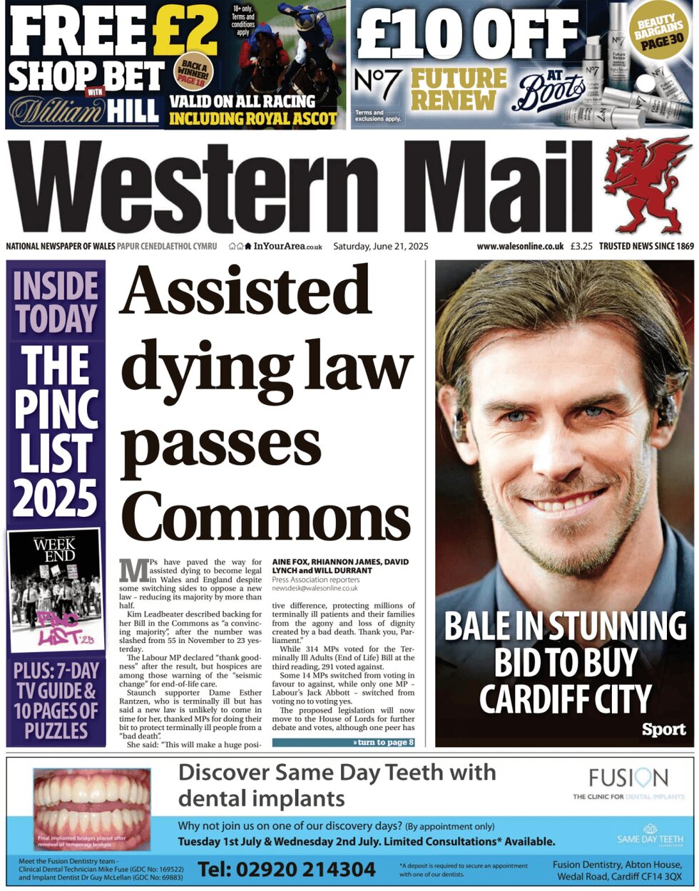 Western Mail (Wales) - Today's Front Page, 21/06/2025