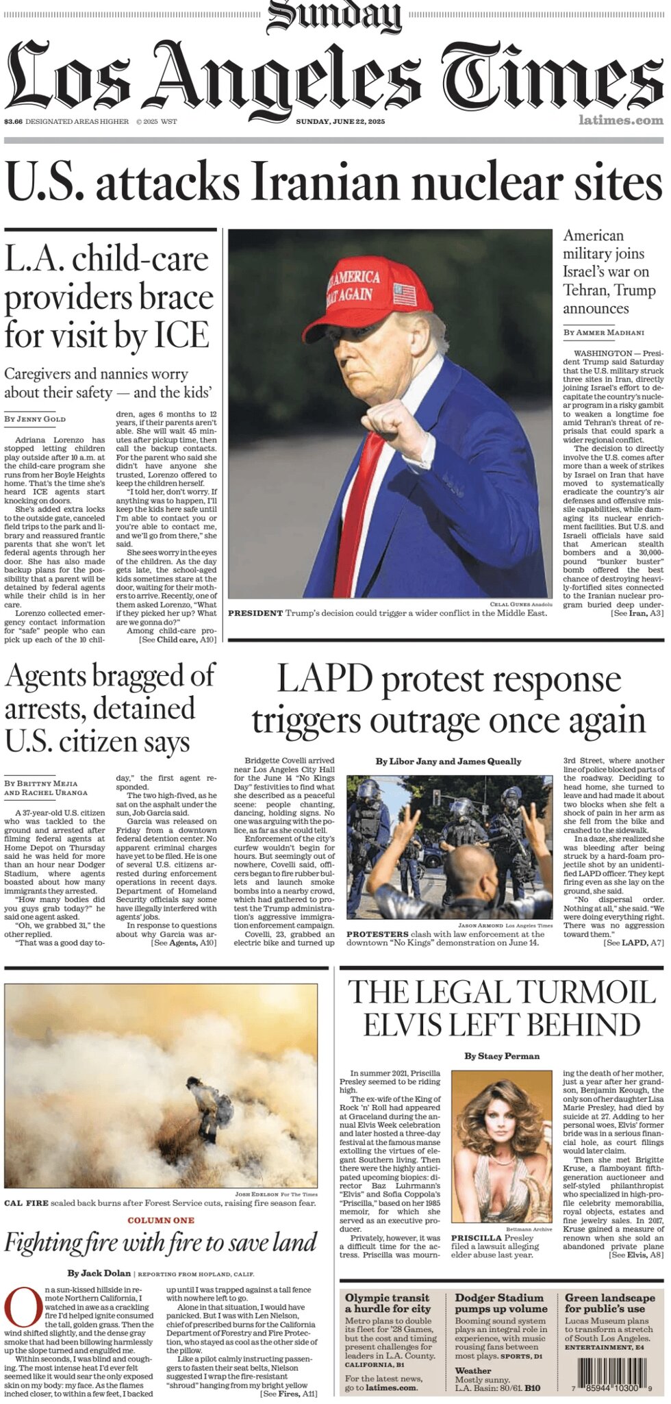 Los Angeles Times - Today's Front Page, 22/06/2025