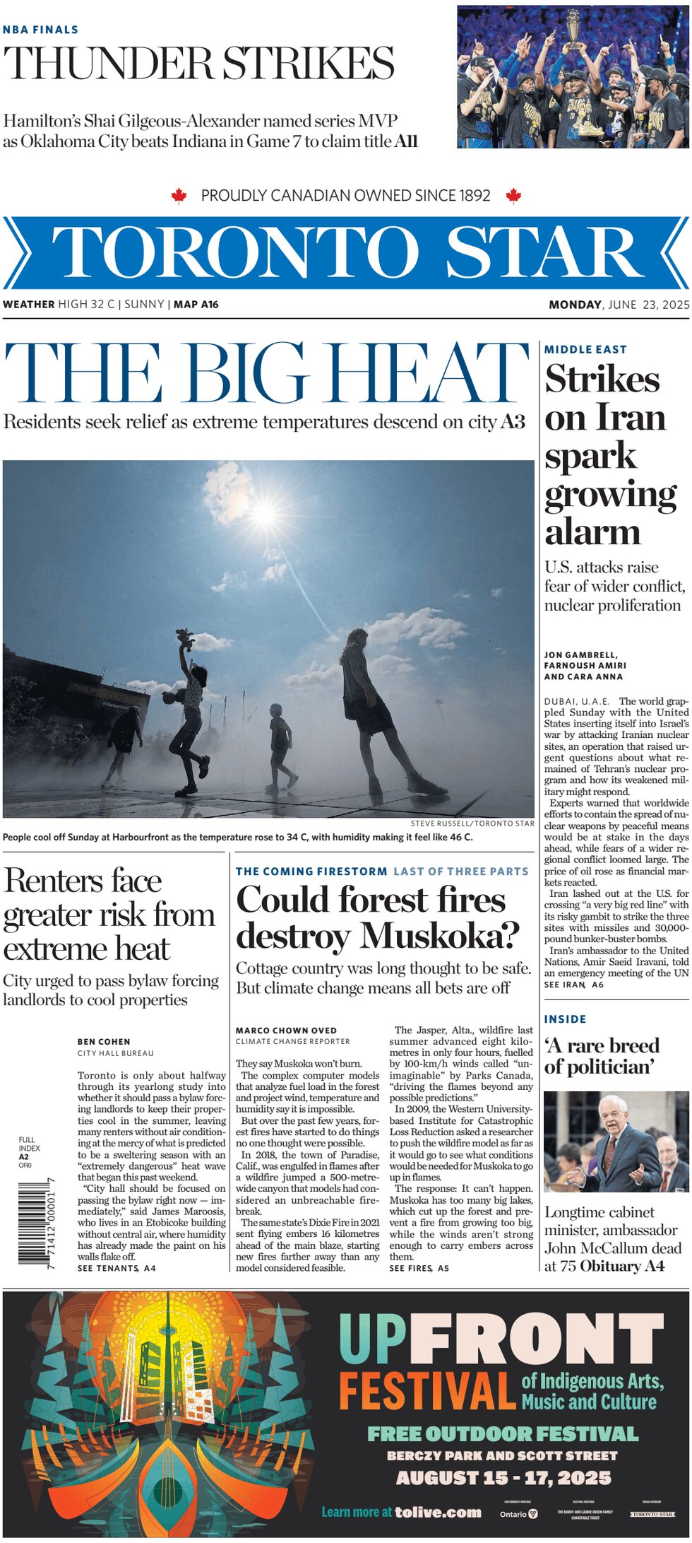 Toronto Star - Today's Front Page, 23/06/2025