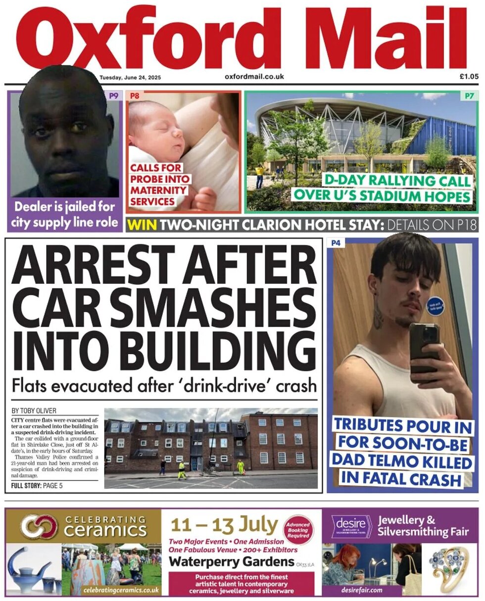 Oxford Mail - Today's Front Page, 24/06/2025
