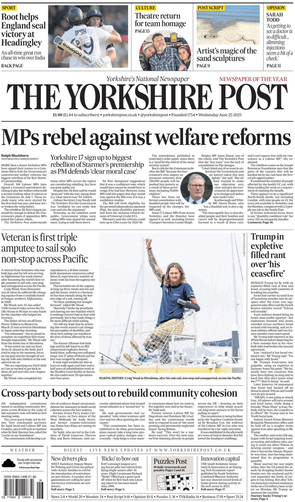 The Yorkshire Post - Today's Front Page, 25/06/2025