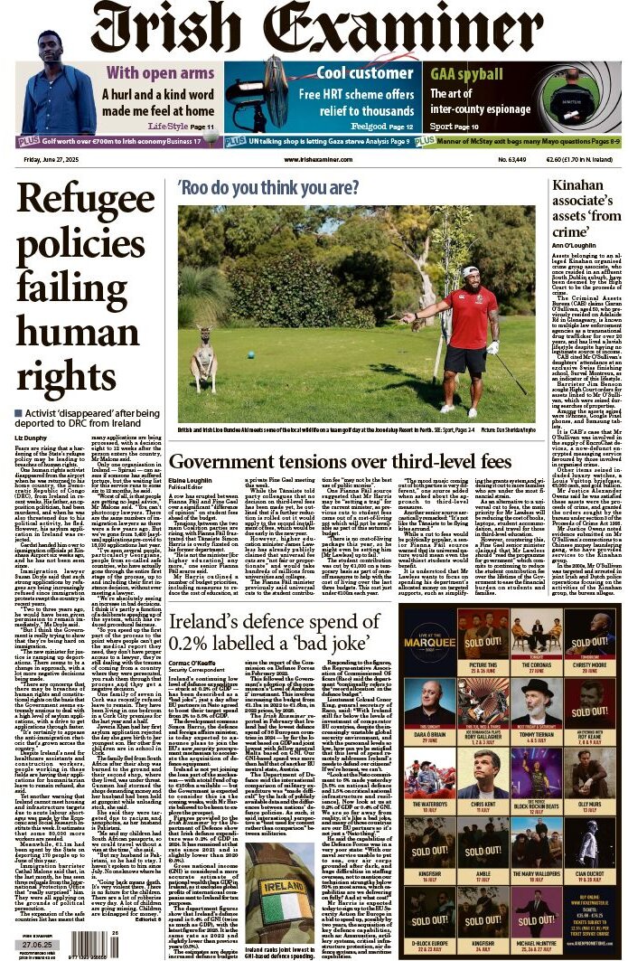 Irish Examiner - Today's Front Page, 27/06/2025