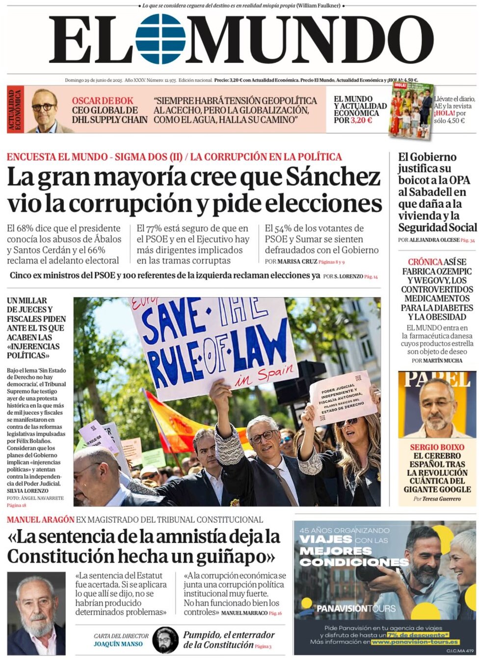 El Mundo - Today's Front Page, 29/06/2025