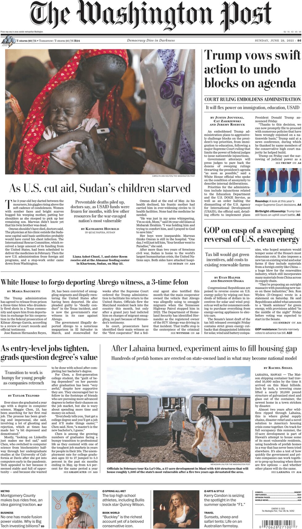 The Washington Post - Today's Front Page, 29/06/2025