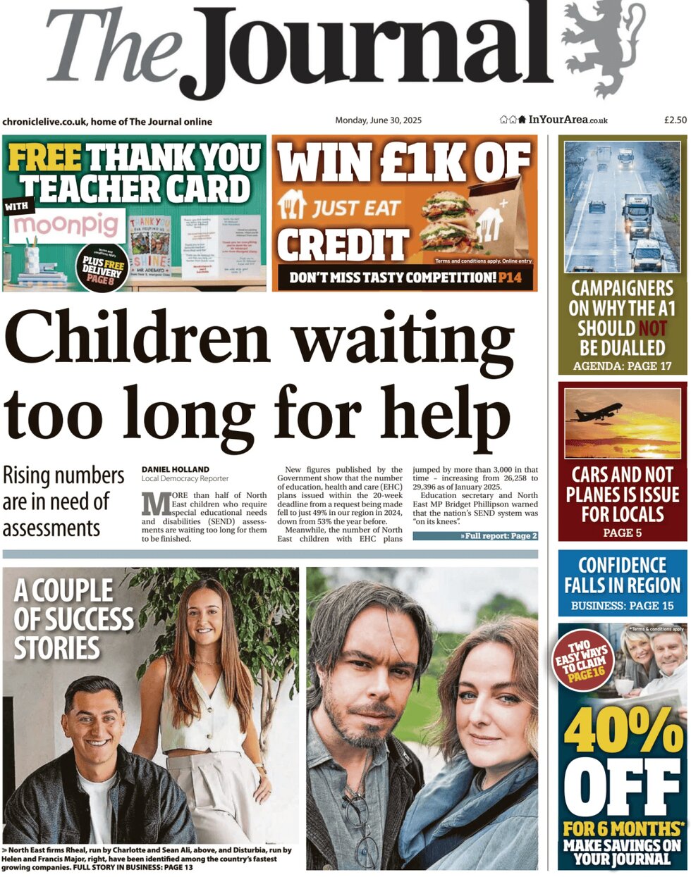 The Journal (Newcastle) - Today's Front Page, 30/06/2025