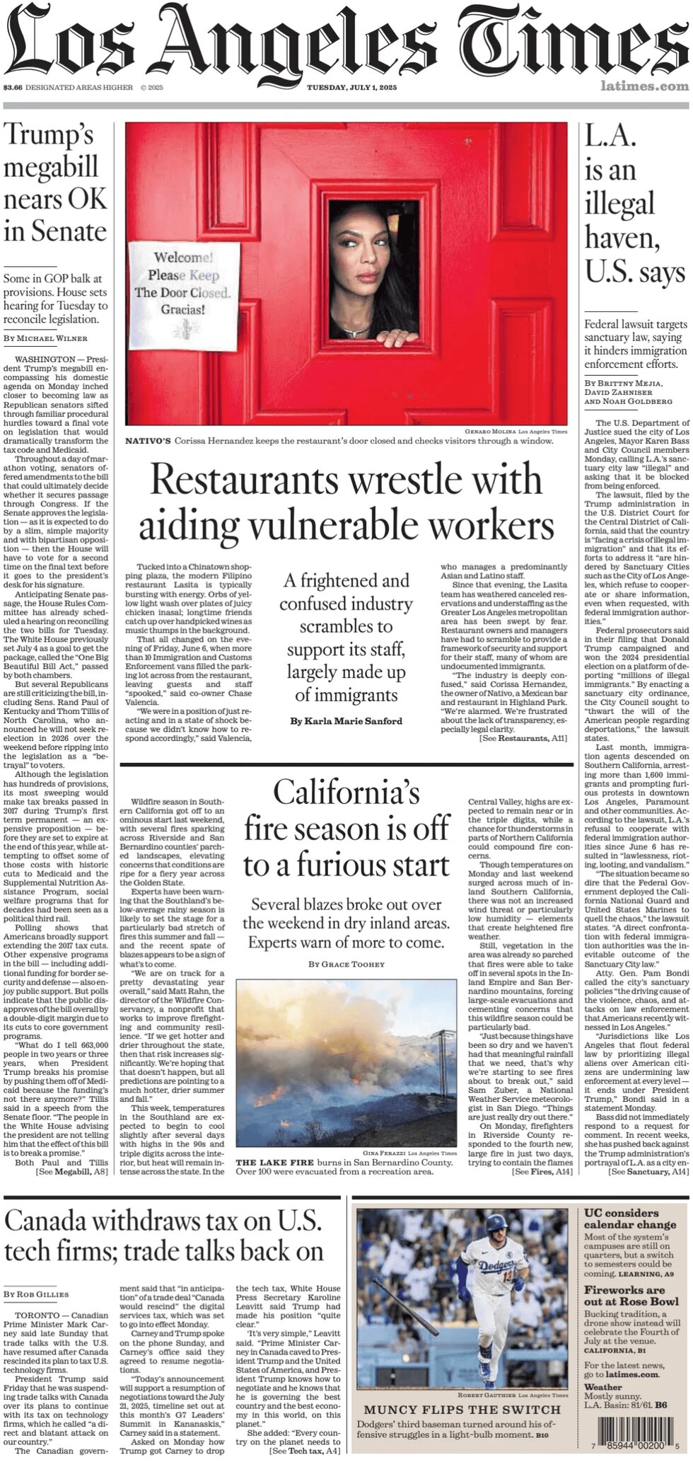 Los Angeles Times - Today's Front Page, 01/07/2025