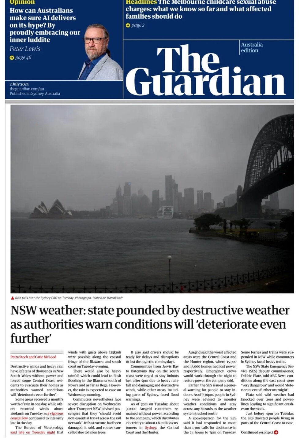 The Guardian Australia - Today's Front Page, 02/07/2025