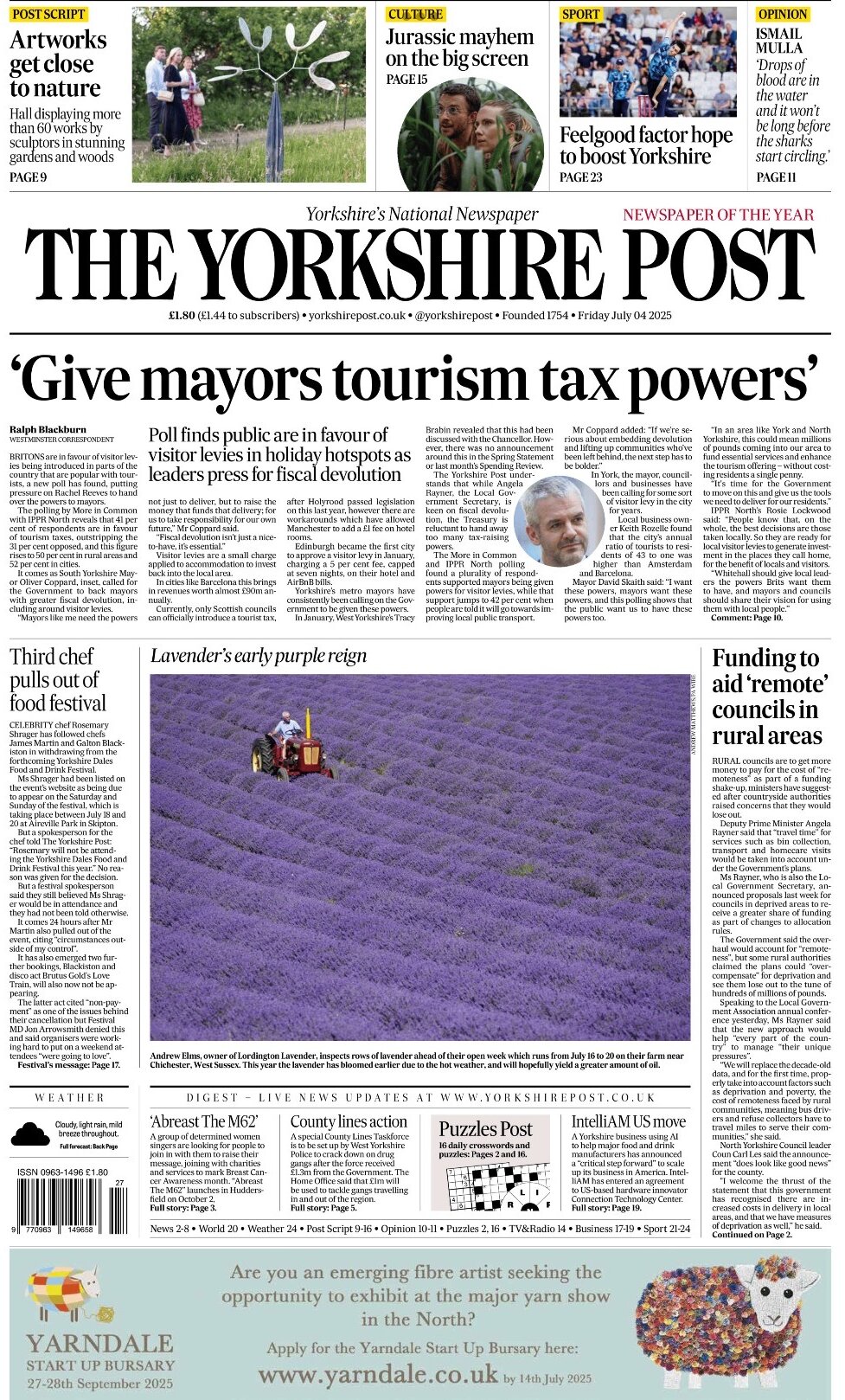 The Yorkshire Post - Today's Front Page, 04/07/2025